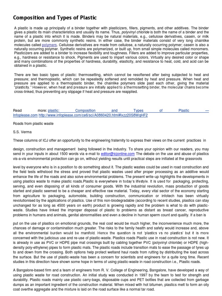 Composition and Types of Plastic | PDF | Plastic | Polymers