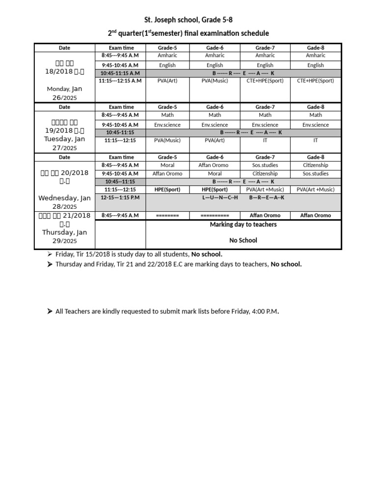 St. Joseph School, Grade 5-8 2 Quarter (1 Semester) Final Examination ...