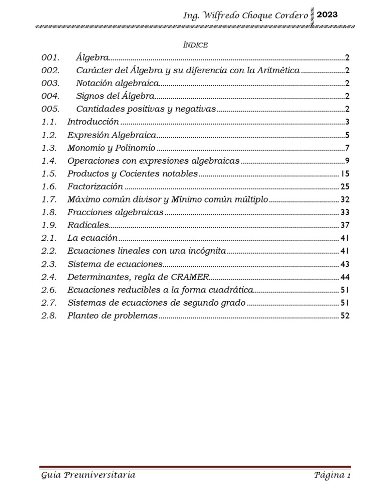 Algebra Pre U 1ra Parte Arq I-2024 | PDF | Álgebra | Ecuaciones