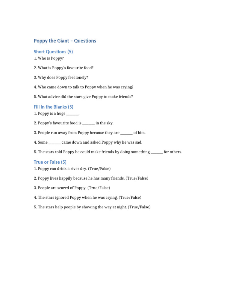 Poppy The Giant Questions | PDF
