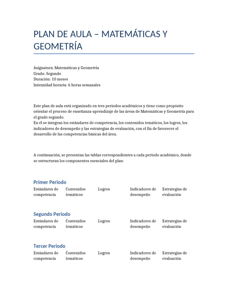 Plan Aula Matematicas Geometria Segundo COMPLETO | PDF