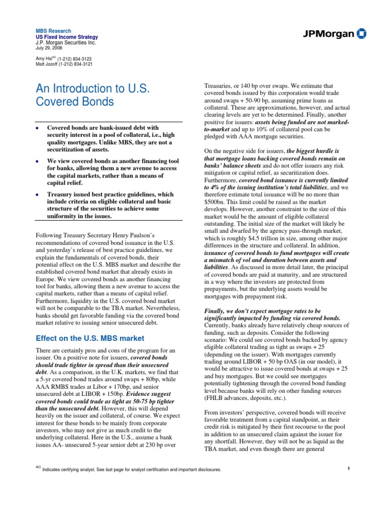 US Covered Bonds | PDF | Securitization | Bonds (Finance)