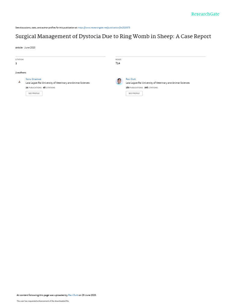 SurgicalManagementofDystociaDuetoRingWombinSheep-ACaseReport | PDF ...