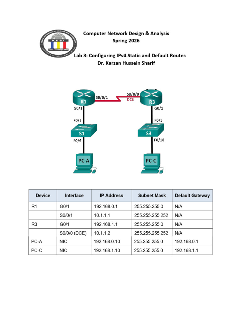 Lab 3-Configuring IPv4 Static | PDF | Ip Address | Router (Computing)