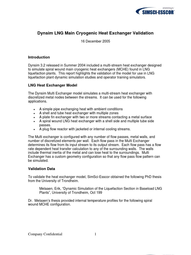 Dynsim LNG Main Cryogenic Heat Exchanger Validation | PDF