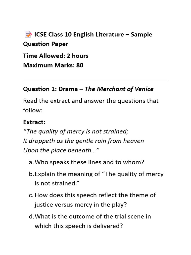 ? ICSE Class 10 English Literature | PDF
