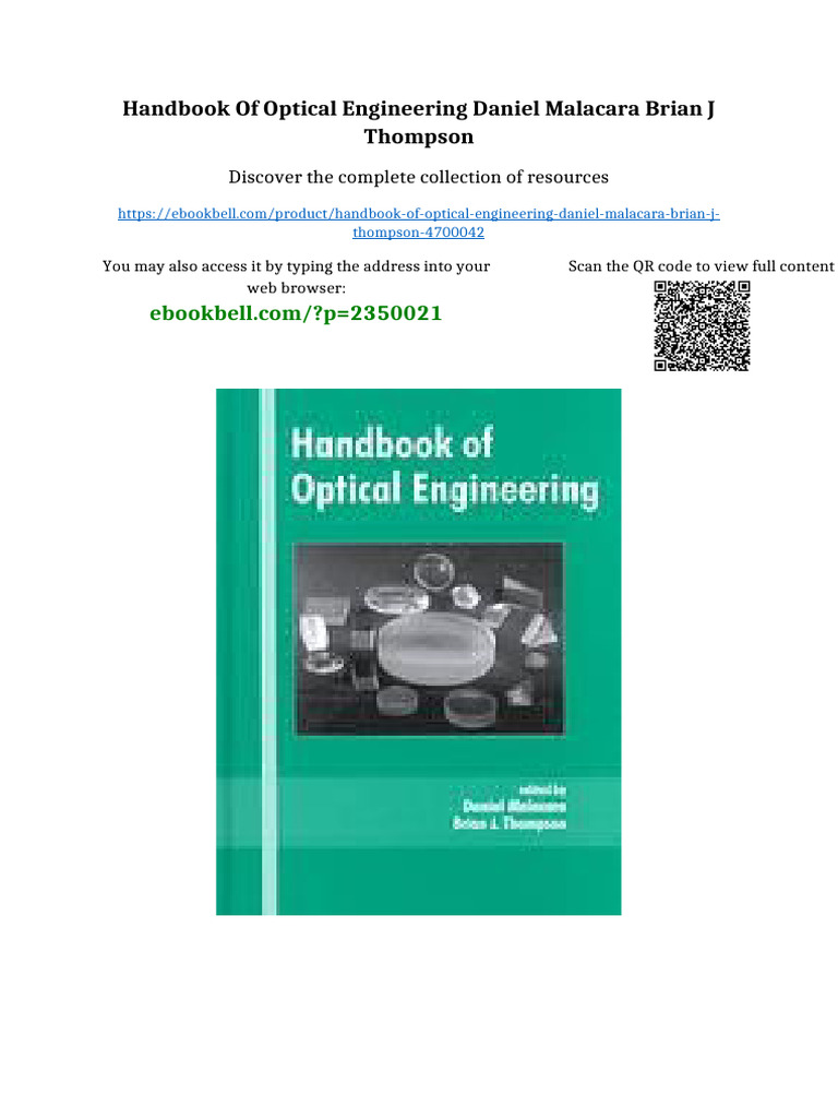 Handbook Of Optical Engineering Daniel Malacara Brian J Thompson Ready ...