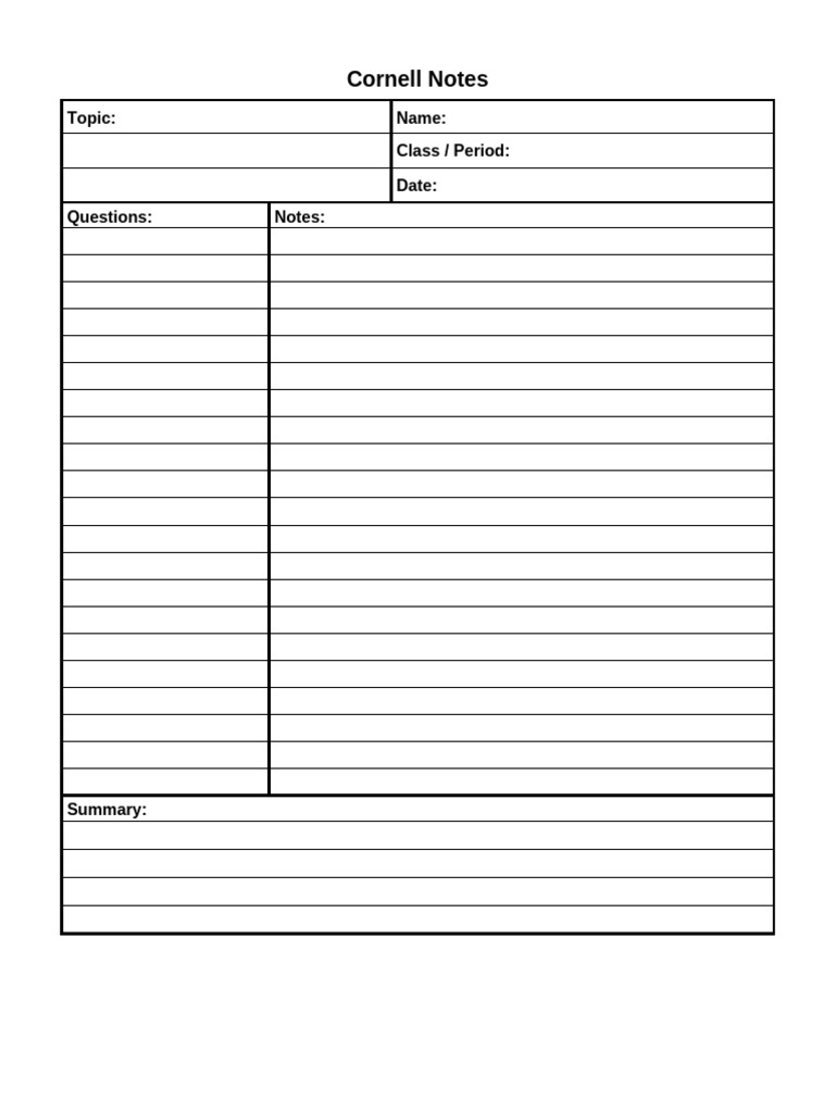 Cornell Note-Taking Template | PDF