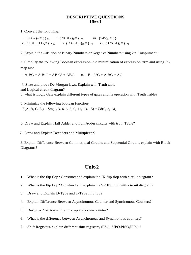 DL& CO Descriptive Questions For MID From Unit I and Unit II | PDF ...