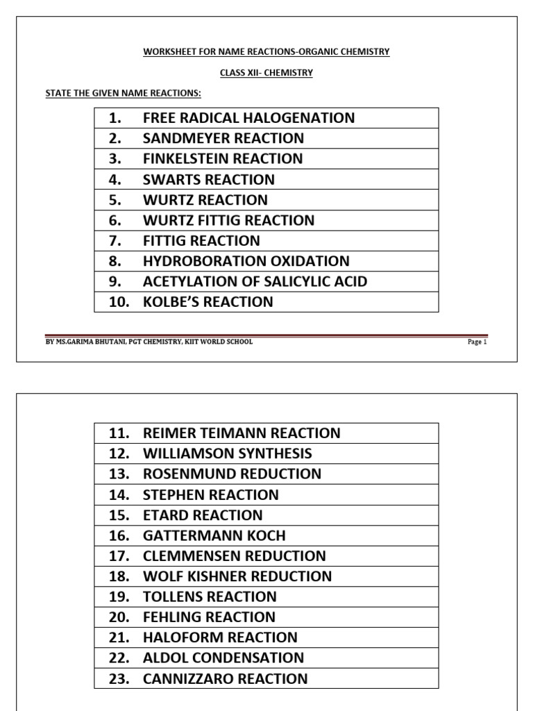 Worksheet For Name Reactions-3!6!2020 PDF | PDF | Aldehyde | Ketone