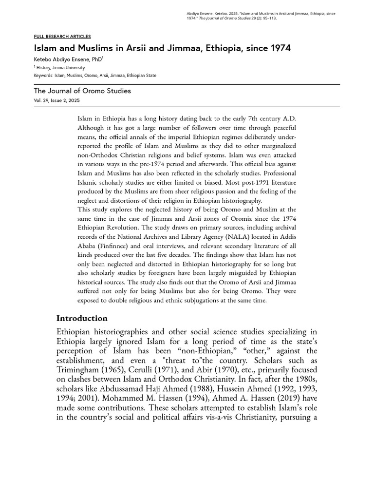 137281 Islam and Muslims in Arsii and Jimmaa Ethiopia Since 1974 | PDF ...