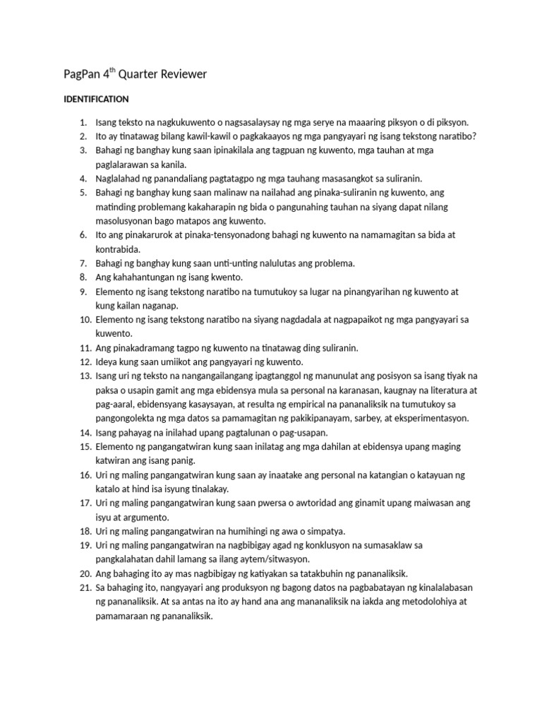 PagPan 4th Quarter Reviewer | PDF