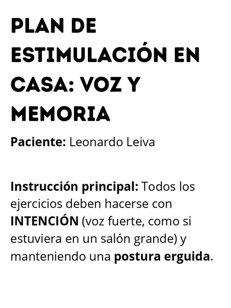 Plan de Estimulación en Casa Voz y Memoria | PDF