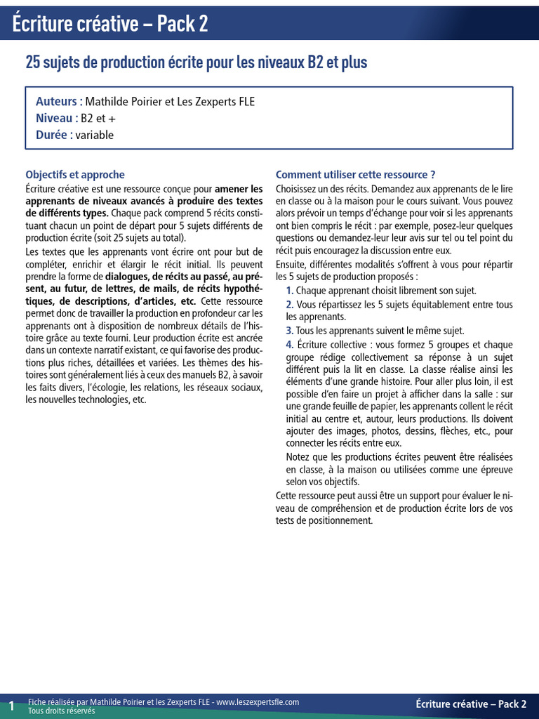 Ecriture Creative #2 | PDF