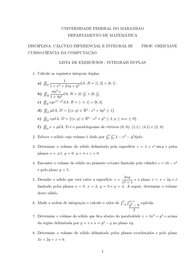 Lista Integrais Completa | PDF | Física Matemática | Objetos matemáticos