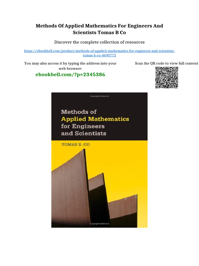 Methods of Applied Mathematics For Engineers and Scientists Tomas B Co ...