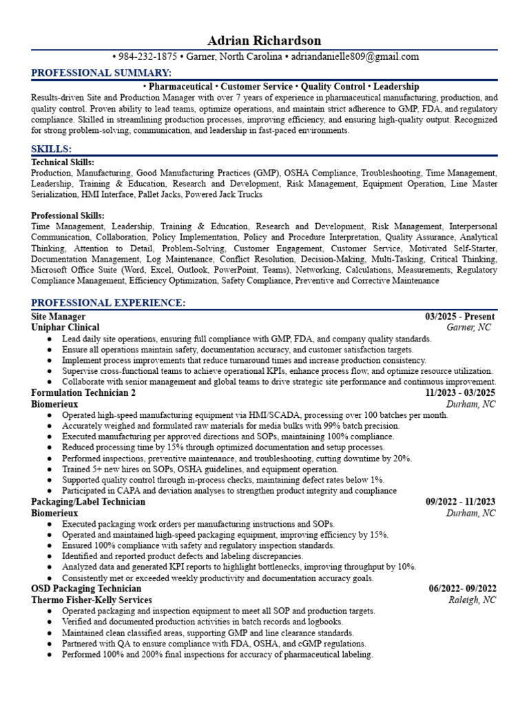 Resume Adrian Richardson | PDF | Regulatory Compliance | Business