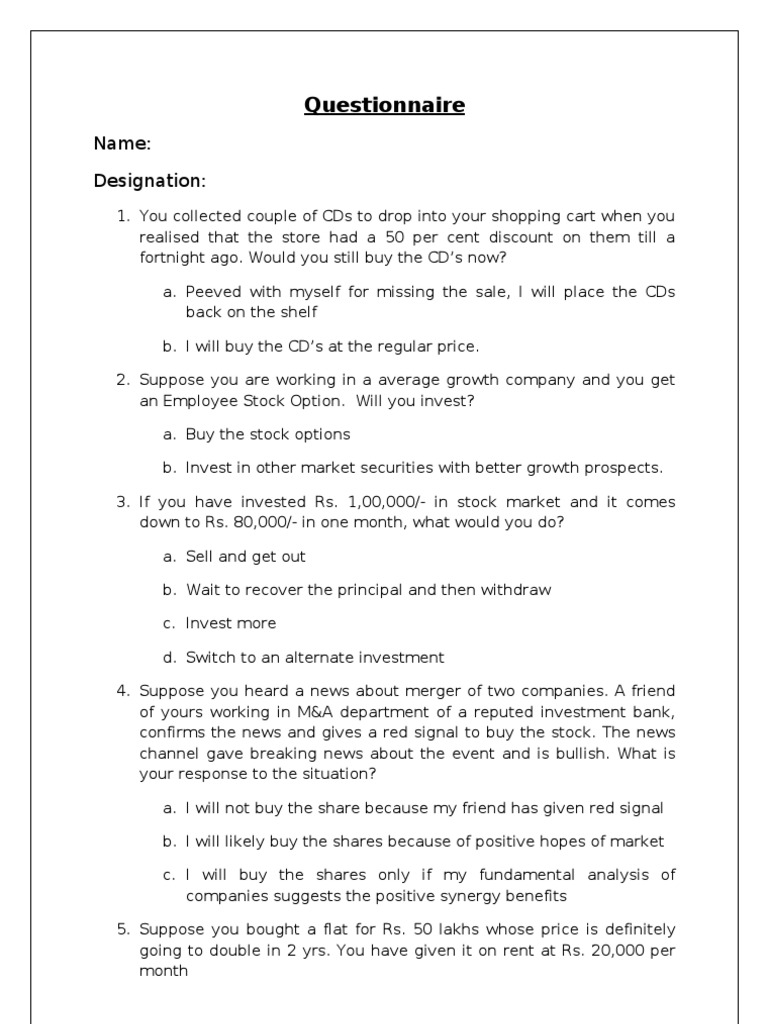 Questionnaire: Name: Designation | PDF | Initial Public Offering | Stocks