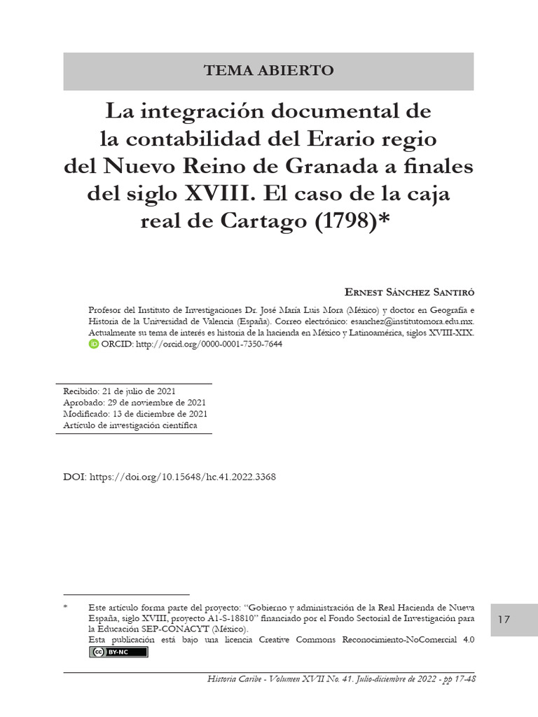 La Integración Documental de La Contabilidad Del Erario Regio Del Siglo ...