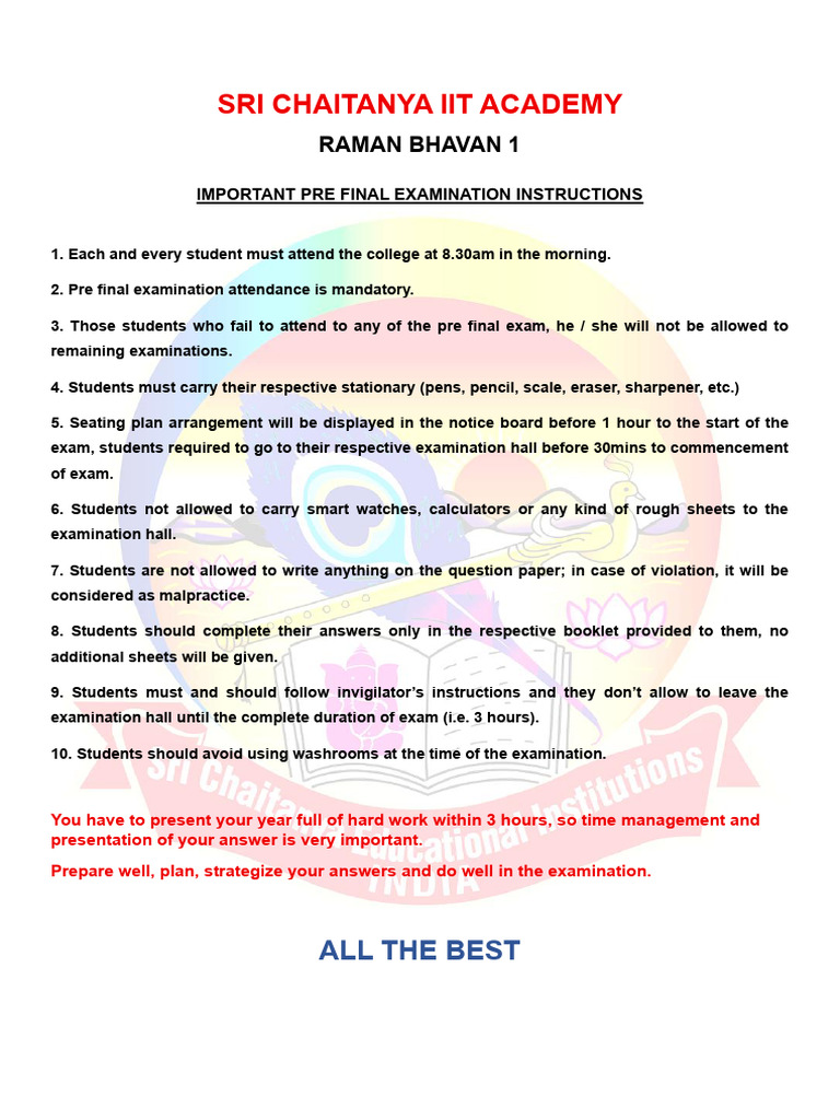 Important Pre Final Exam Instructions | PDF