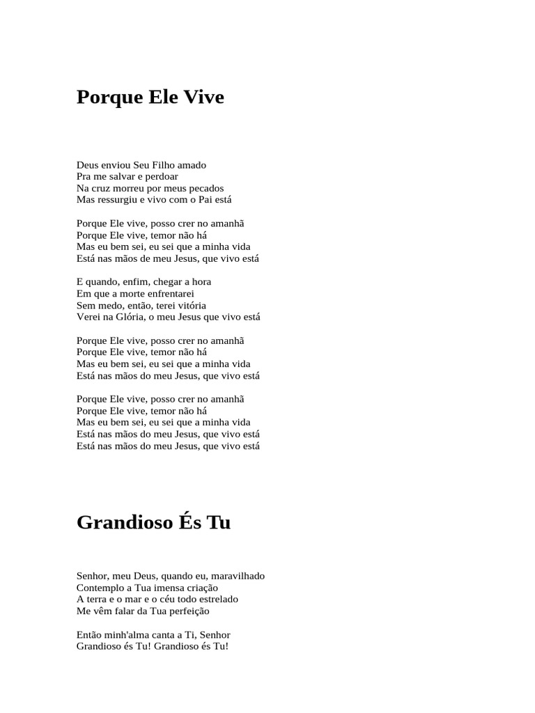 Porque Ele Vive - LETRAS DE MUSICAS | PDF | Jesus | Amor