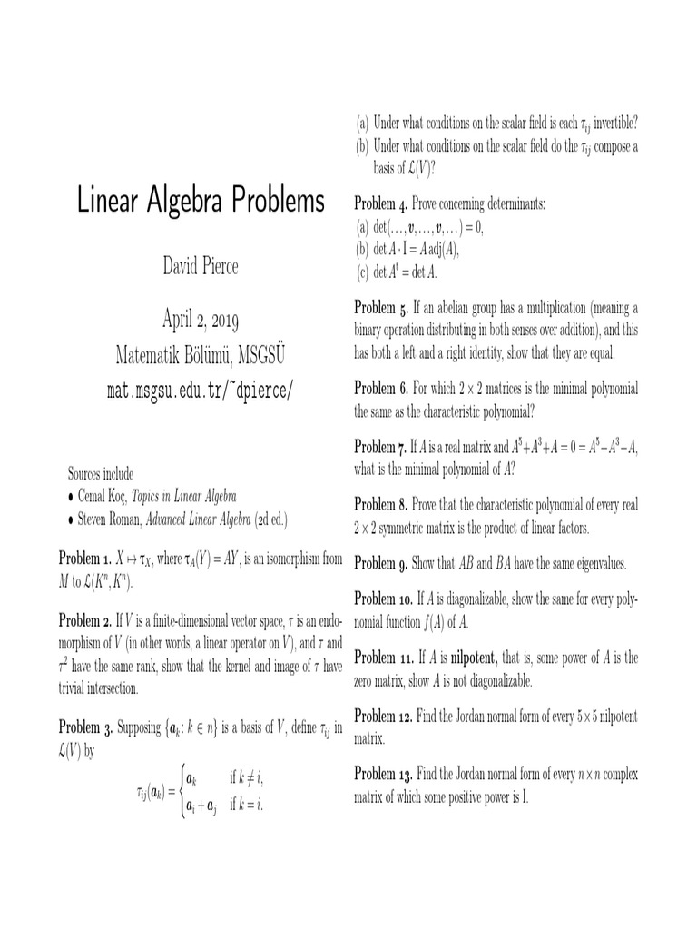 Lin Alg Problems | PDF | Matrix (Mathematics) | Linear Algebra