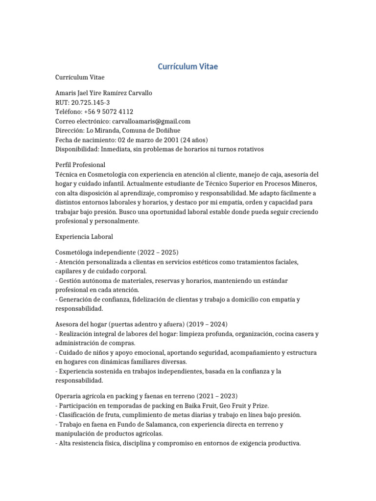 Curriculum Amaris Ramirez | PDF