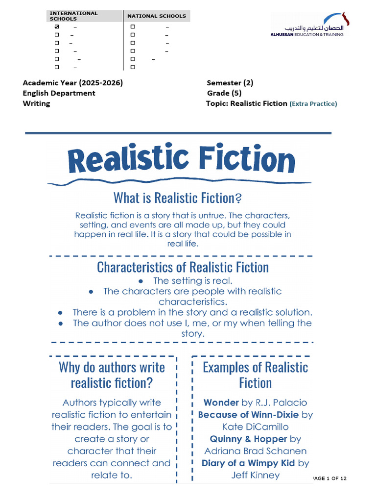 G5 S2 W4 Writing Realistic Fiction (Extra Practice) | PDF