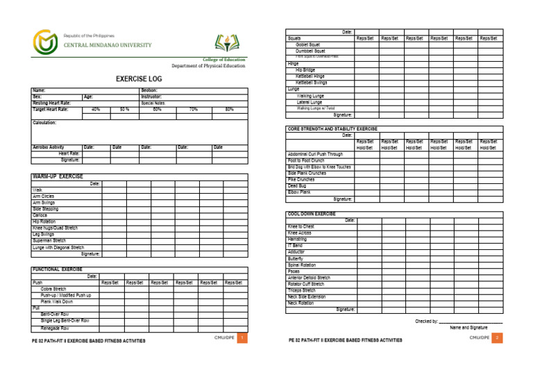 PE32 PathFitII Exercise Log Form NEW | PDF | Physical Exercise ...