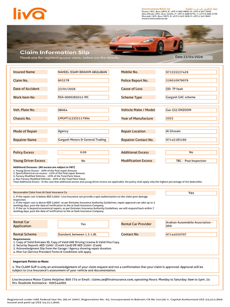 CIS - Claim Information Slip | PDF | Insurance | Car Rental