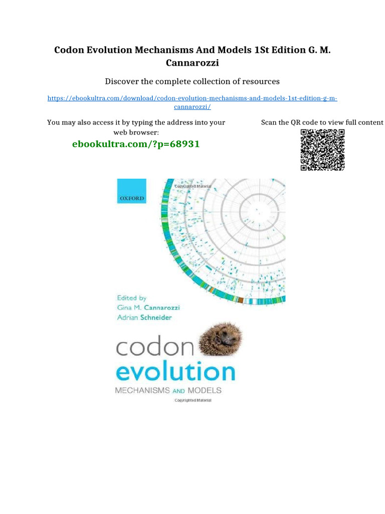 Codon Evolution Mechanisms and Models 1st Edition G. M. Cannarozzi ...