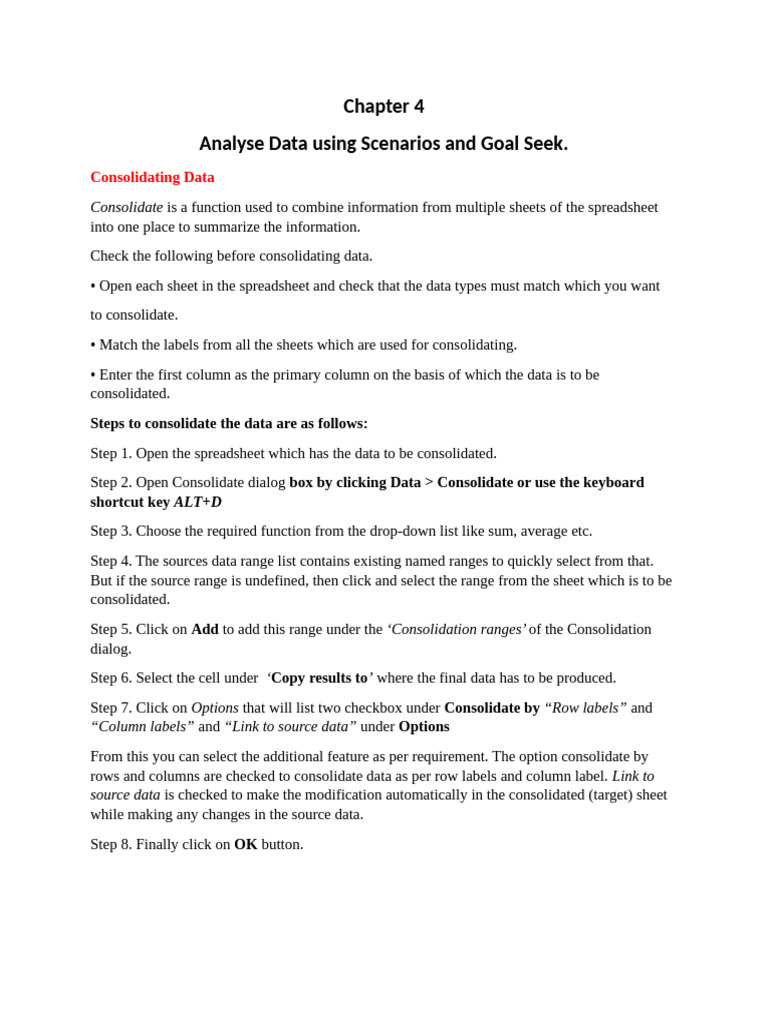 Chapter 4 Analyse Data Using Scenarios and Goal Seek | PDF ...