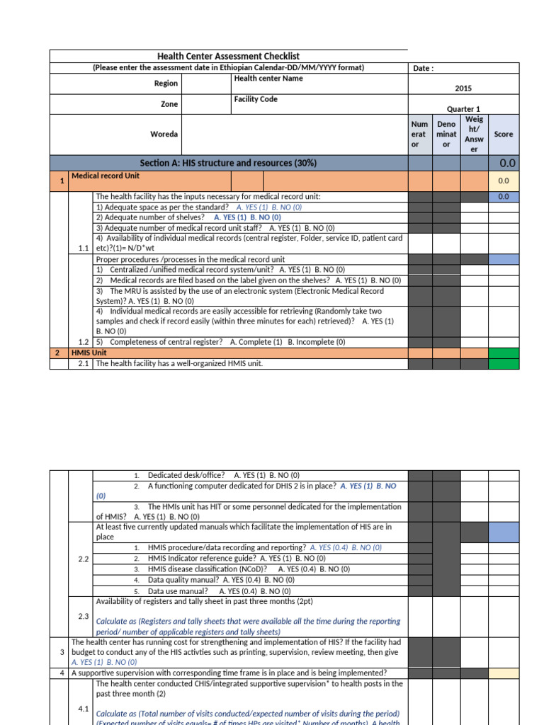 Health Center IR Assessment Checklist Updated | PDF | Medical Record ...