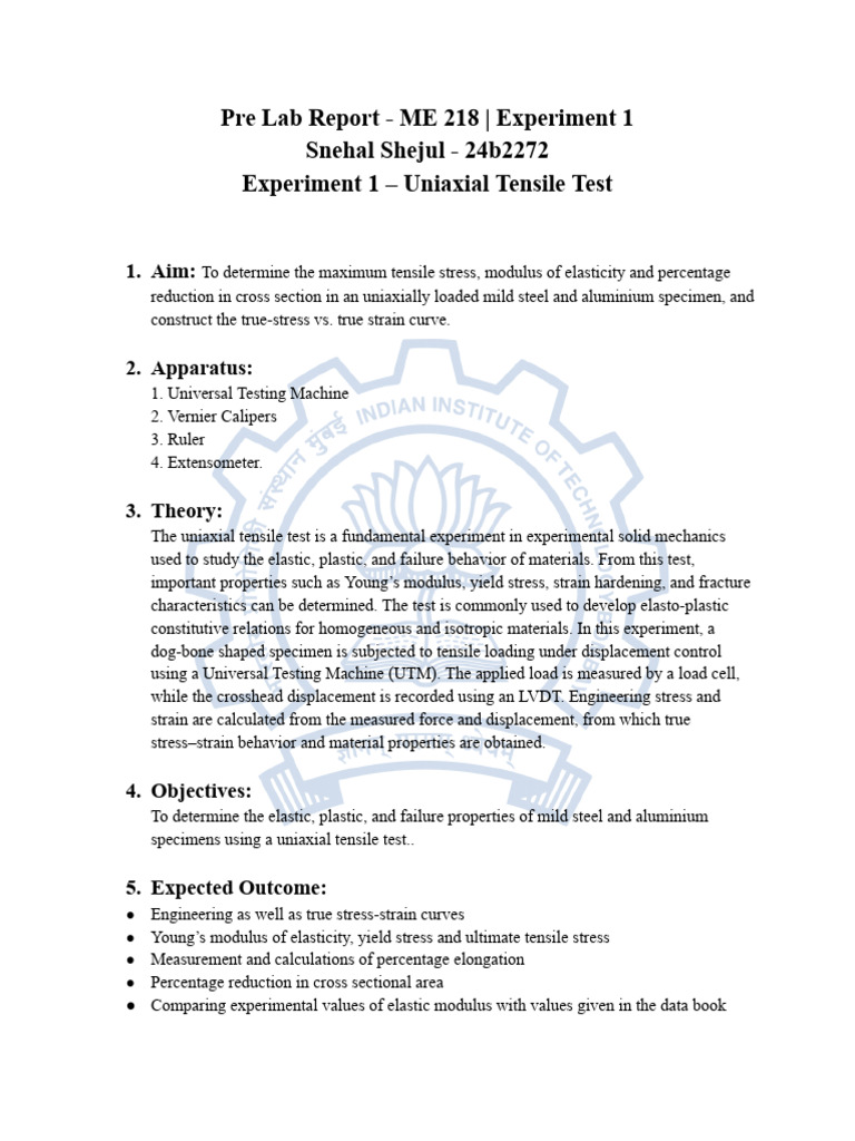 Pre Lab Report - ME 218 _ Experiment 1 (1) (1) | PDF