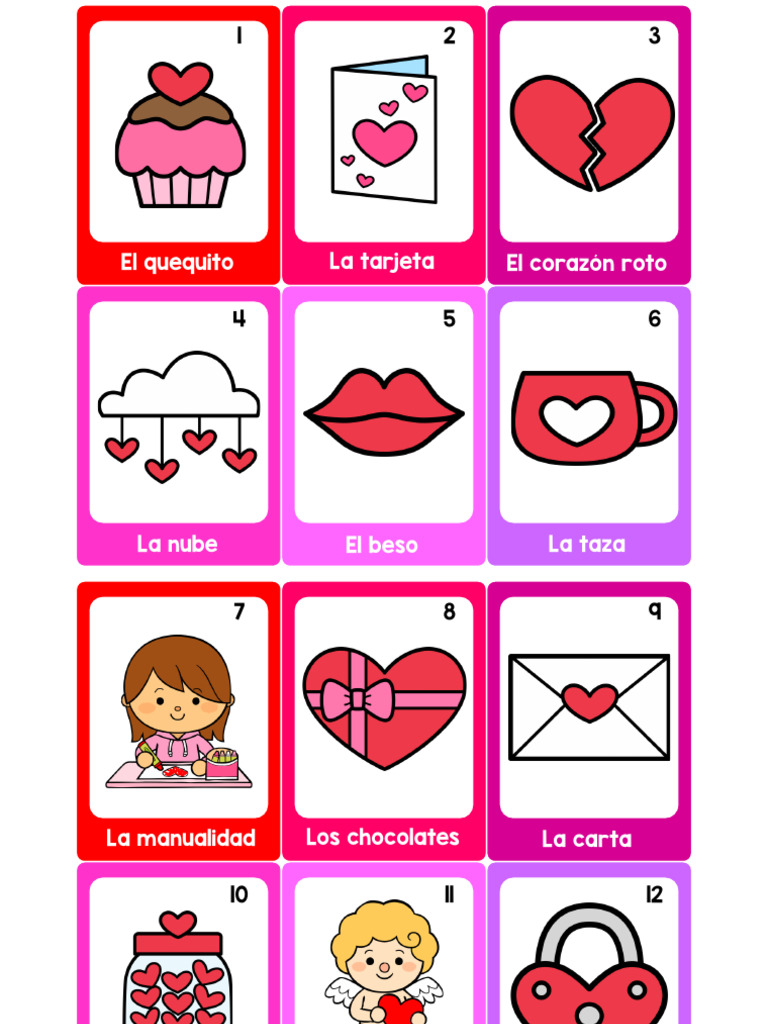 Tarjetas de Loteria de SAN VALENTÍN MCF | PDF