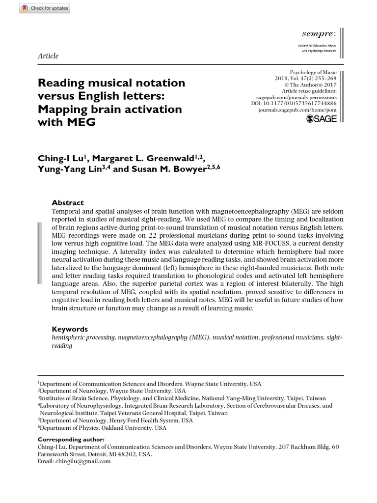 #Week 4 Lu Et Al. - 2019 - Reading Musical Notation Versus English ...