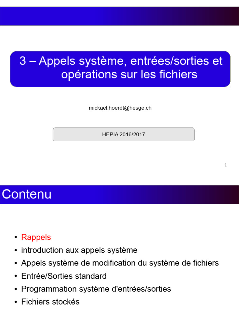 Appels Systeme Entrees Sorties Op Fichiers | PDF | Fichier informatique ...