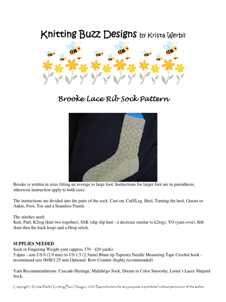 Brooke Lace Rib Sock Pattern | PDF | Knitting | Fibers