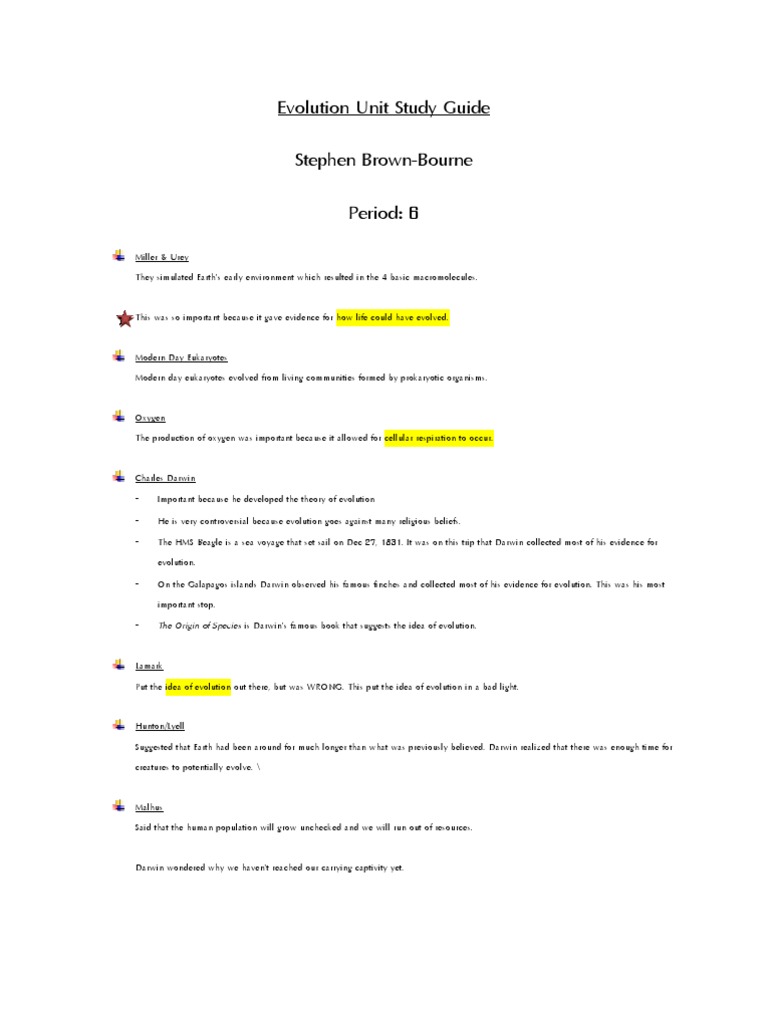Evolution Unit Study Guide | PDF | Natural Selection | Evolution