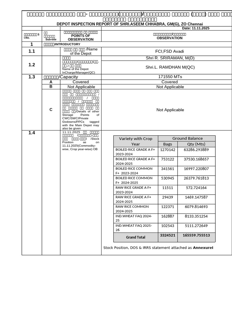 Regular Depot - Inspection Format1 | PDF
