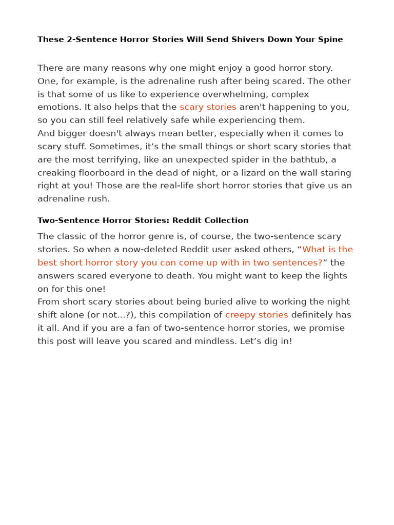 Two Sentences Horror Stories | PDF