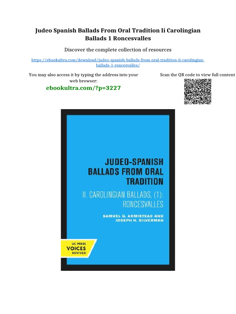 Judeo Spanish ballads from oral tradition II Carolingian Ballads 1 ...