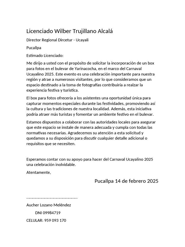 SOLICITUD DIRCETURLicenciado Wilber Trujillano Alcalá | PDF