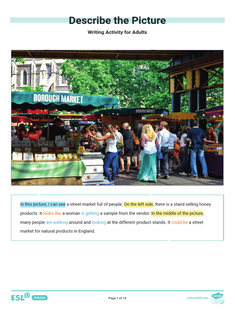 ESL Describe The Picture - Writing Activity (Adults, A2) | PDF ...