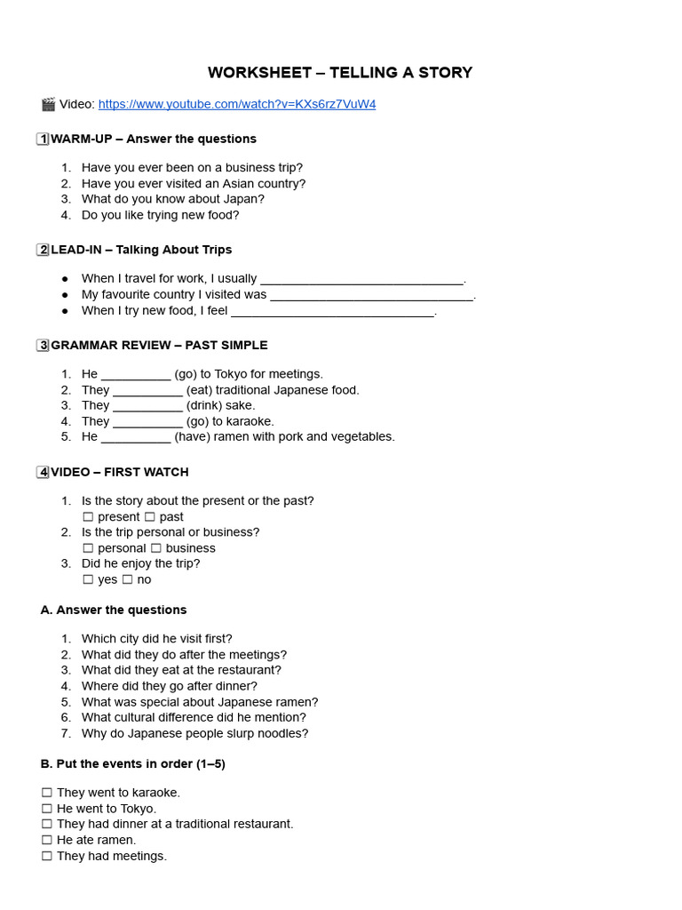 Worksheet - Telling A Story | PDF | Ramen | Tsunami