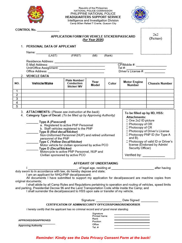 Decal Form 2026 With Data Privacy | PDF | Driver's License | Government