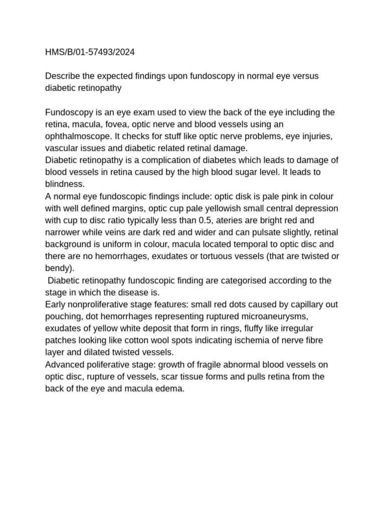 Normal Eye Fundoscopy vs Diabetic Retinopathy | PDF