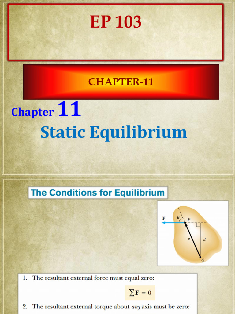 Ch11 Static Equilibrium | PDF | Center Of Mass | Force