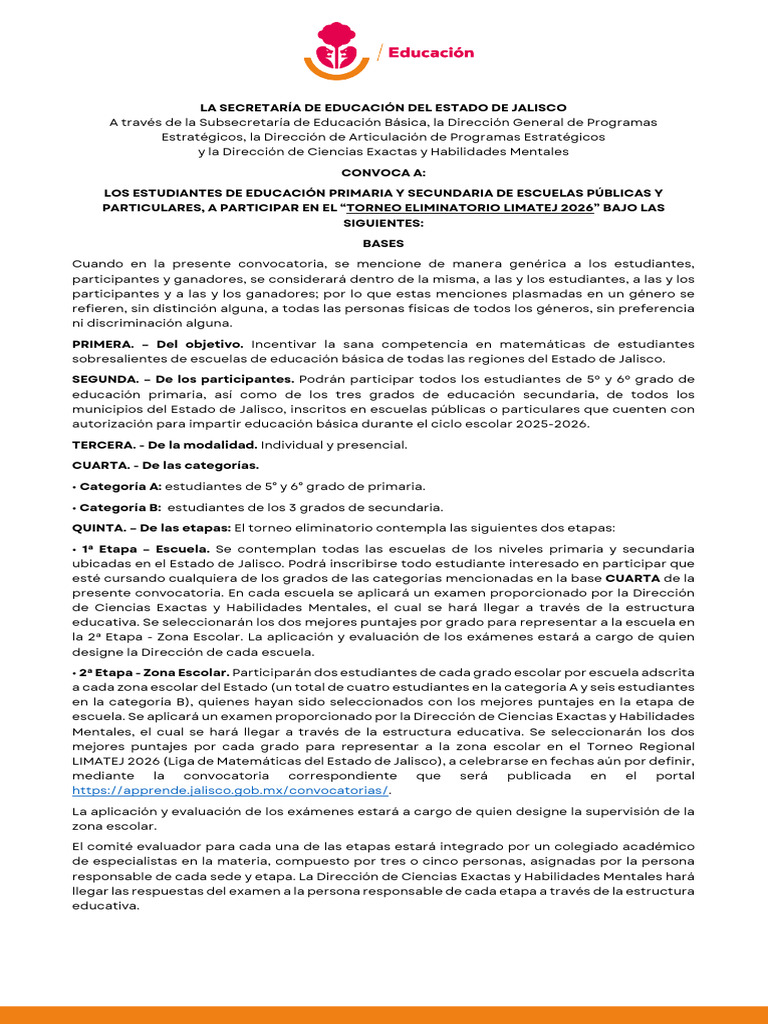 Torneo Eliminatorio Limatej 2026 | PDF | Educación primaria | Escuelas
