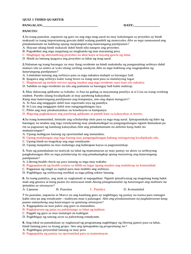 Quiz 1 Third Quarter | PDF